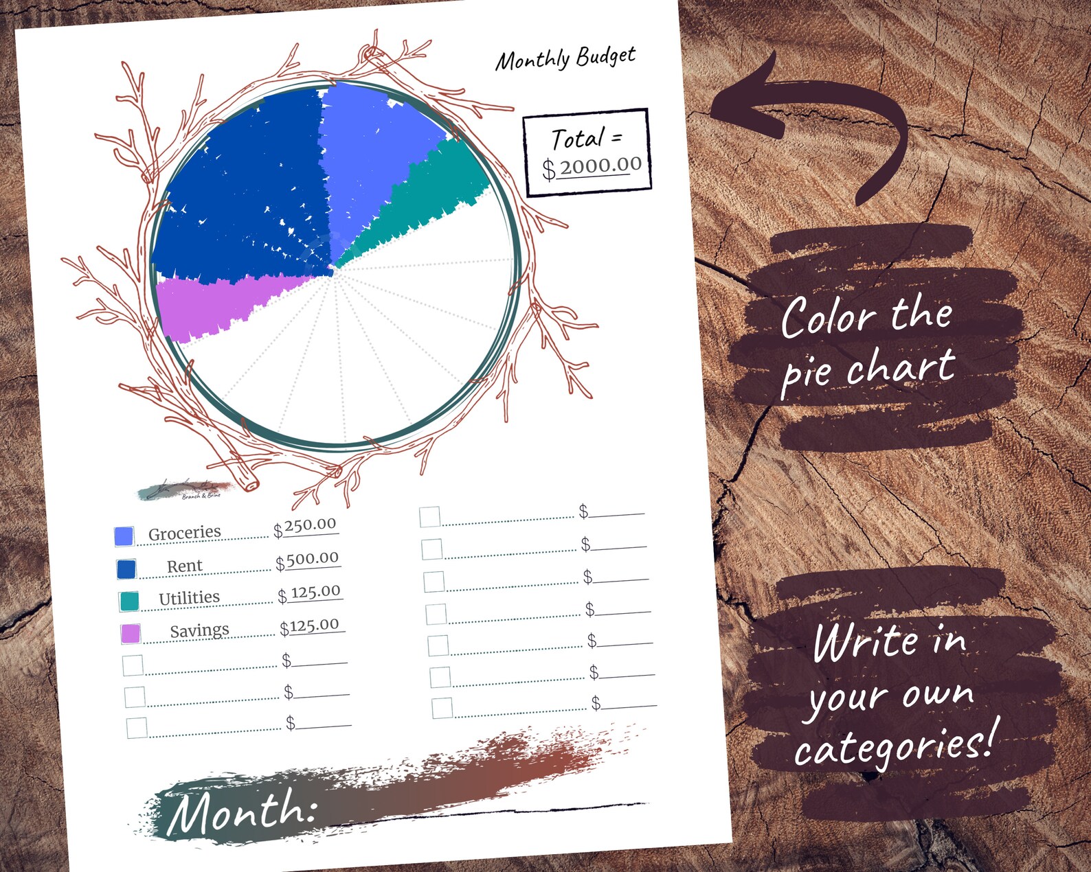 Monthly Budget Worksheet | Colorful Budgeting Printable | Personal ...