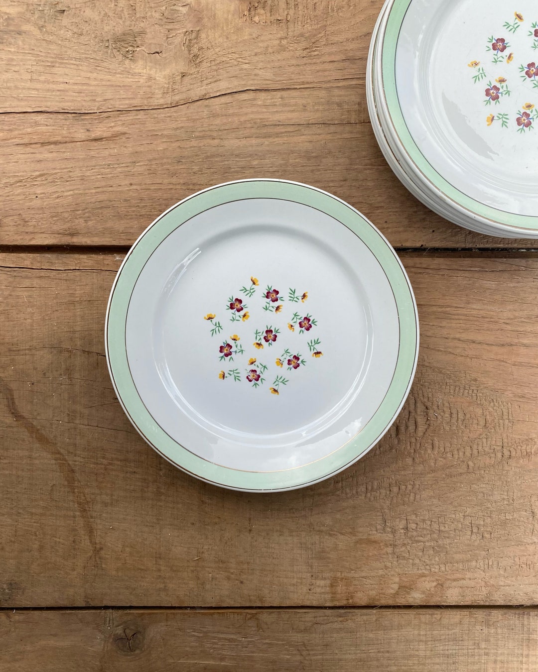 Set of 6 Flat Plates in Opaque Luneville Porcelain - Etsy