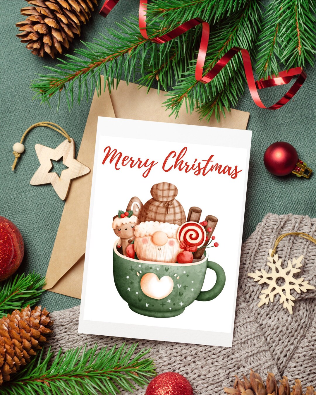 Printable Gnome Christmas Card. Gnome Theme Card Design. Download ...