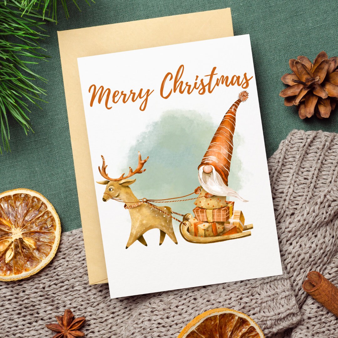 Printable Gnome Christmas Card. Gnome Theme Card Design. Download ...