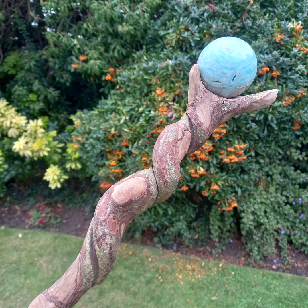 Blue Aragonite Sphere Birch Staff - Etsy Finland