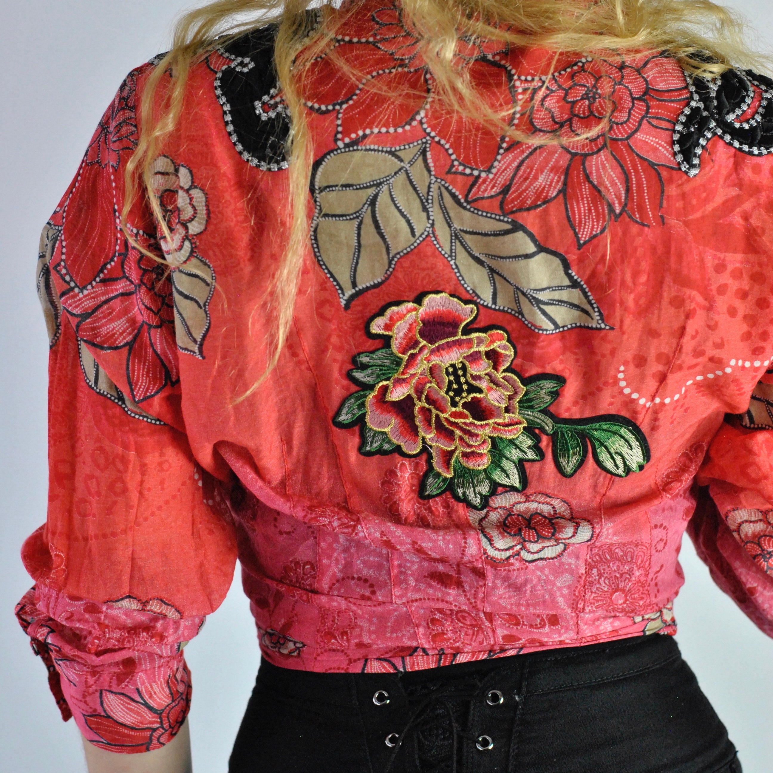 Redesigned Silk/cotton Shirt Pre-loved Vintage Adorned With Flowers and ...