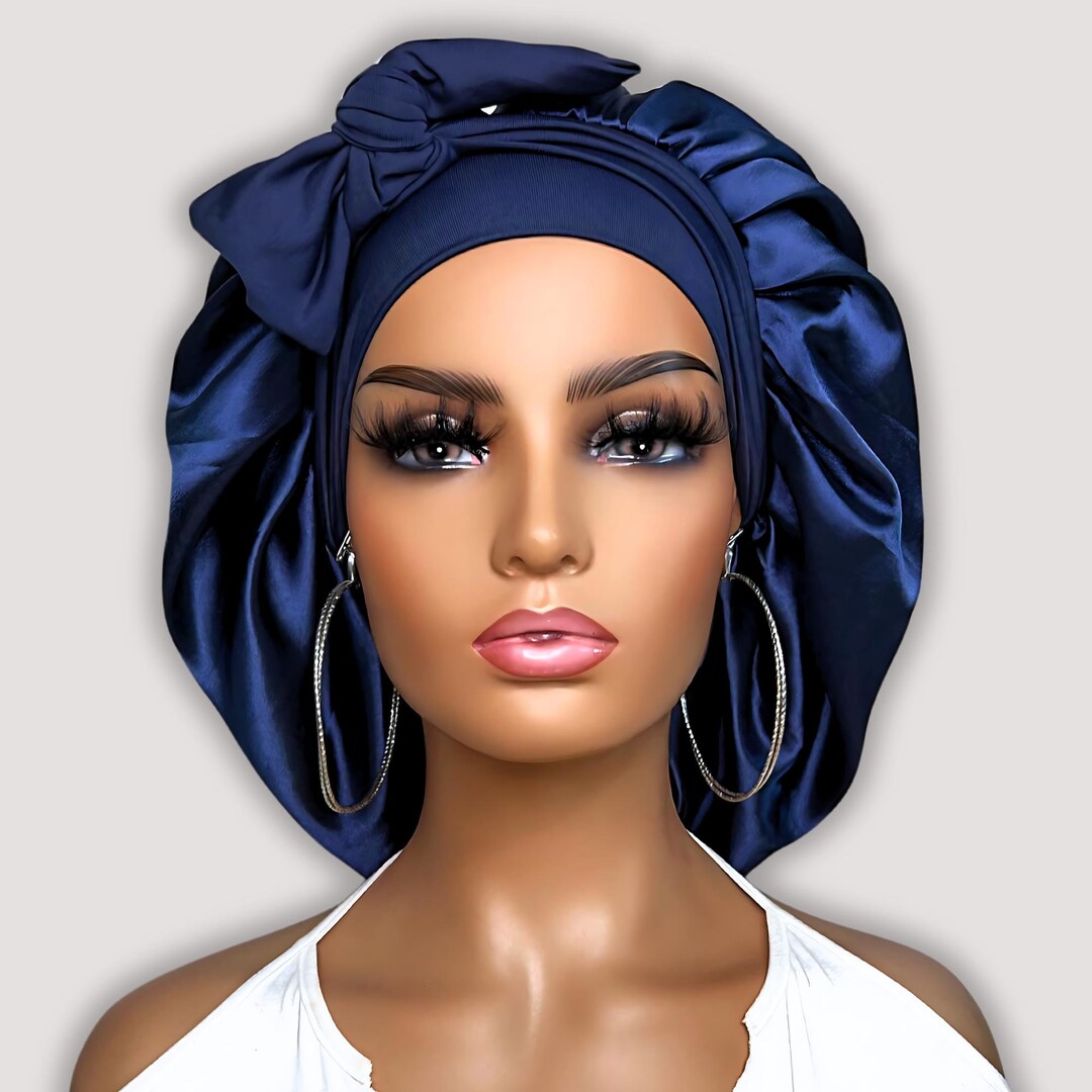 Handmade Satin Hair Bonnet - Navy Blue, Premium Hair Protection - Etsy