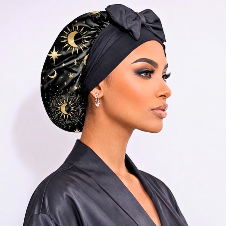 Satin Bonnet for Short Hair, Reversible Silk Blend Bonnet With Stretch ...