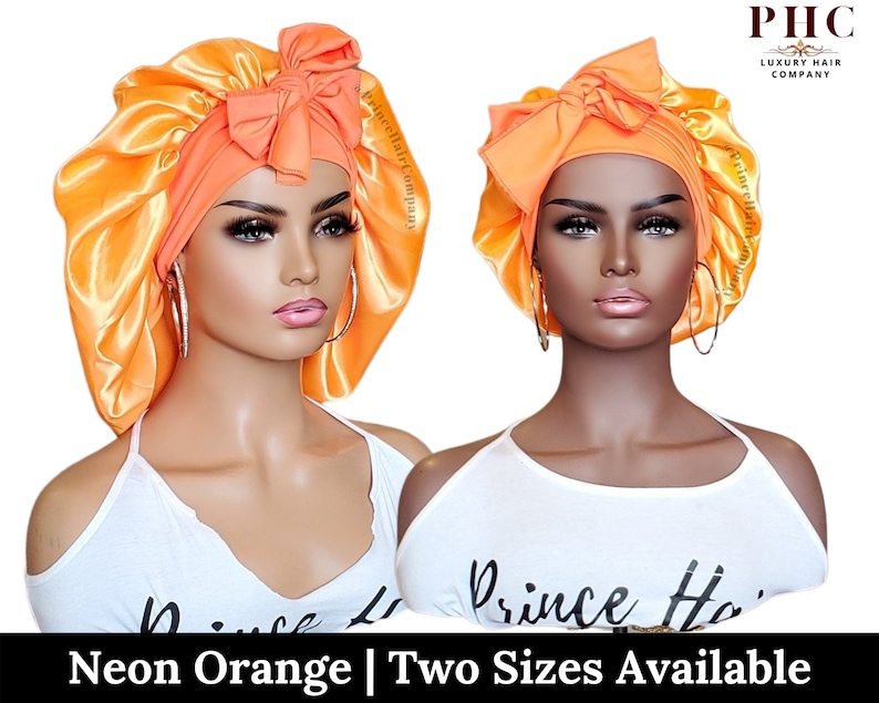 Neon Orange Satin Bonnet: Adjustable Stretch Ties, Edge Protection - Etsy