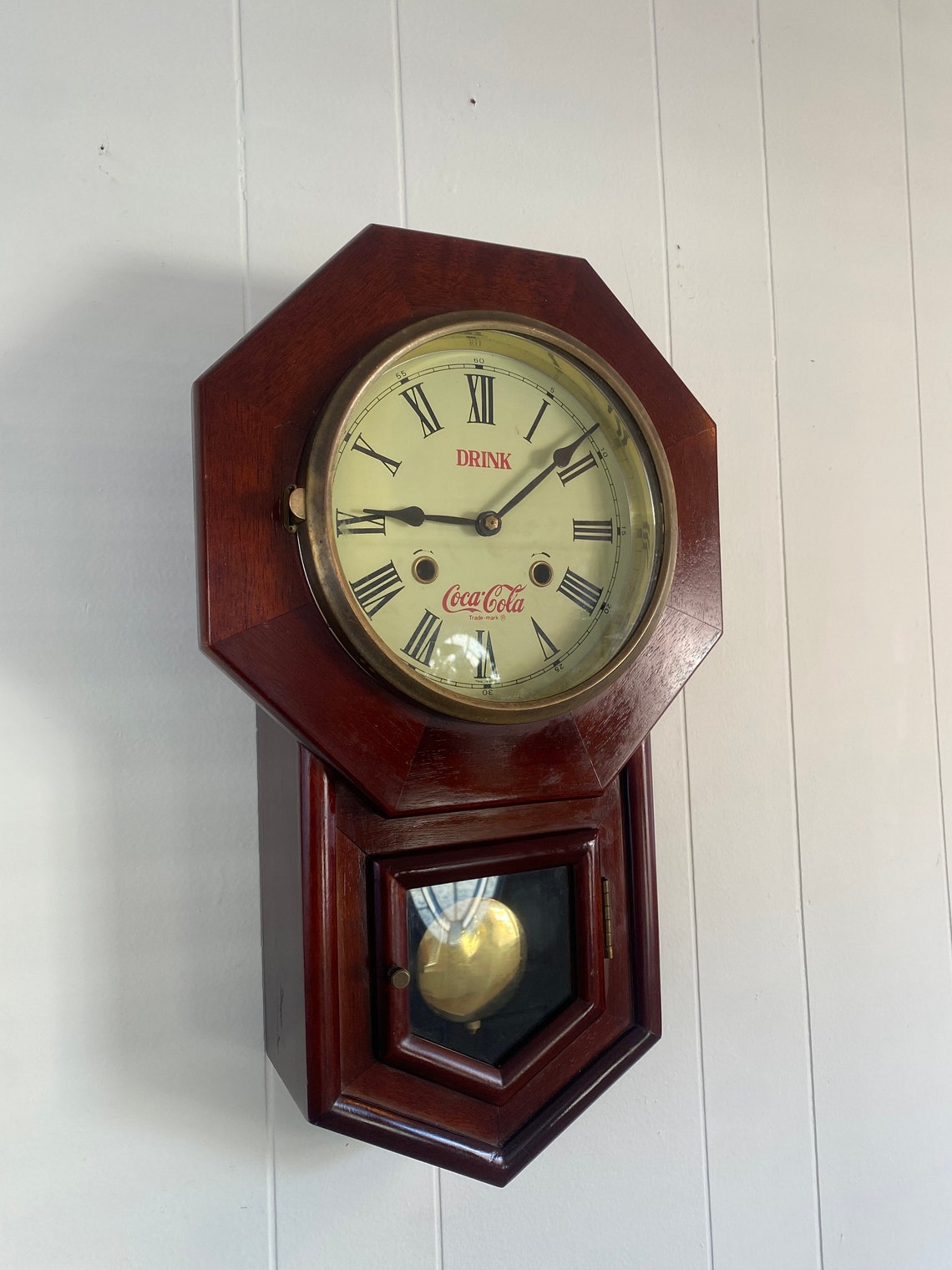 Vintage Coca Cola Mechanical Clock Chiming Pendulum Cherrywood Wall ...