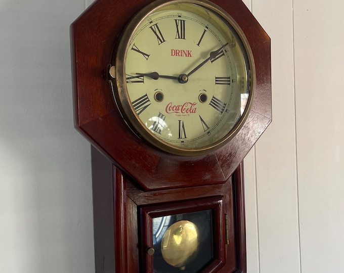 Vintage Coca Cola Mechanical Clock Chiming Pendulum Cherrywood Wall ...