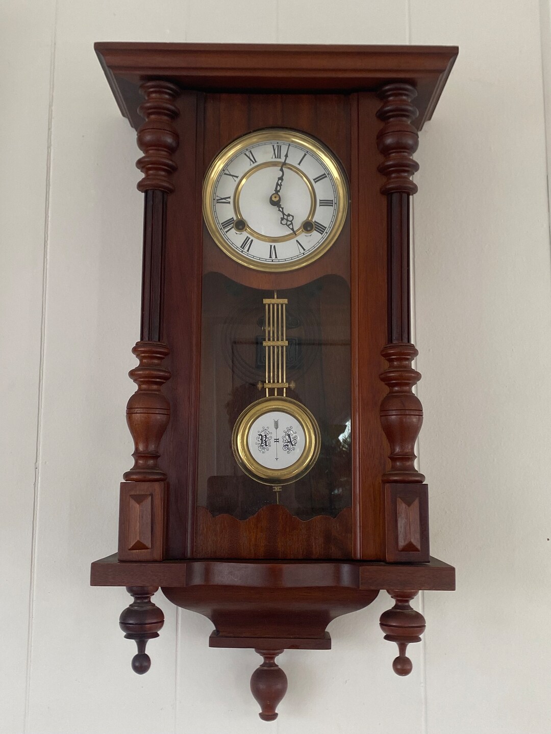 Vintage Chiming Pendulum Colonial Cherrywood Wall Clock Professionally ...