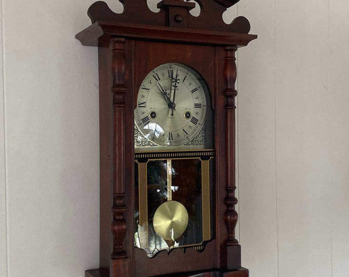 Vintage Chiming Pendulum Colonial Cherrywood Wall Clock ...