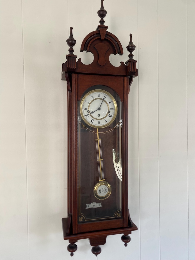 Vintage 8-day Westminster Chime Pendulum Colonial Cherrywood Wall Clock ...