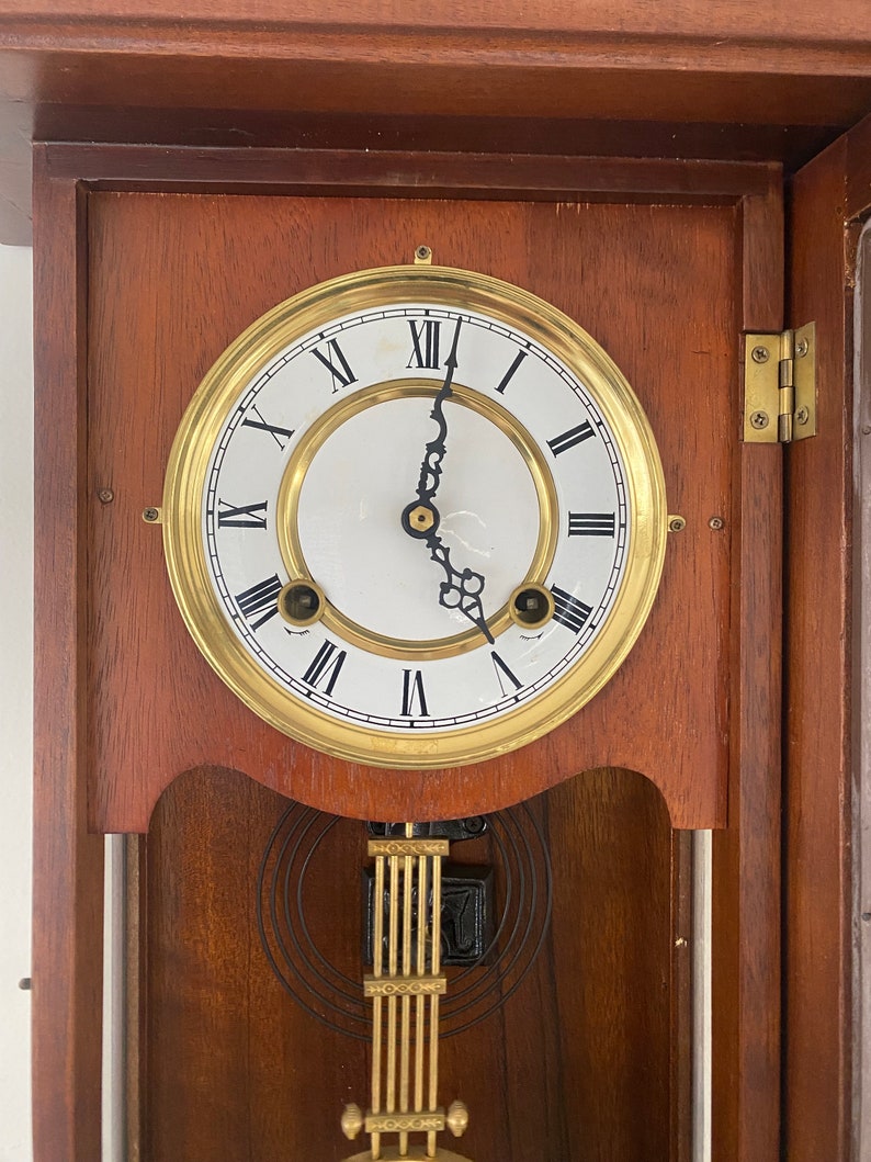 Vintage Chiming Pendulum Colonial Cherrywood Wall Clock Professionally ...
