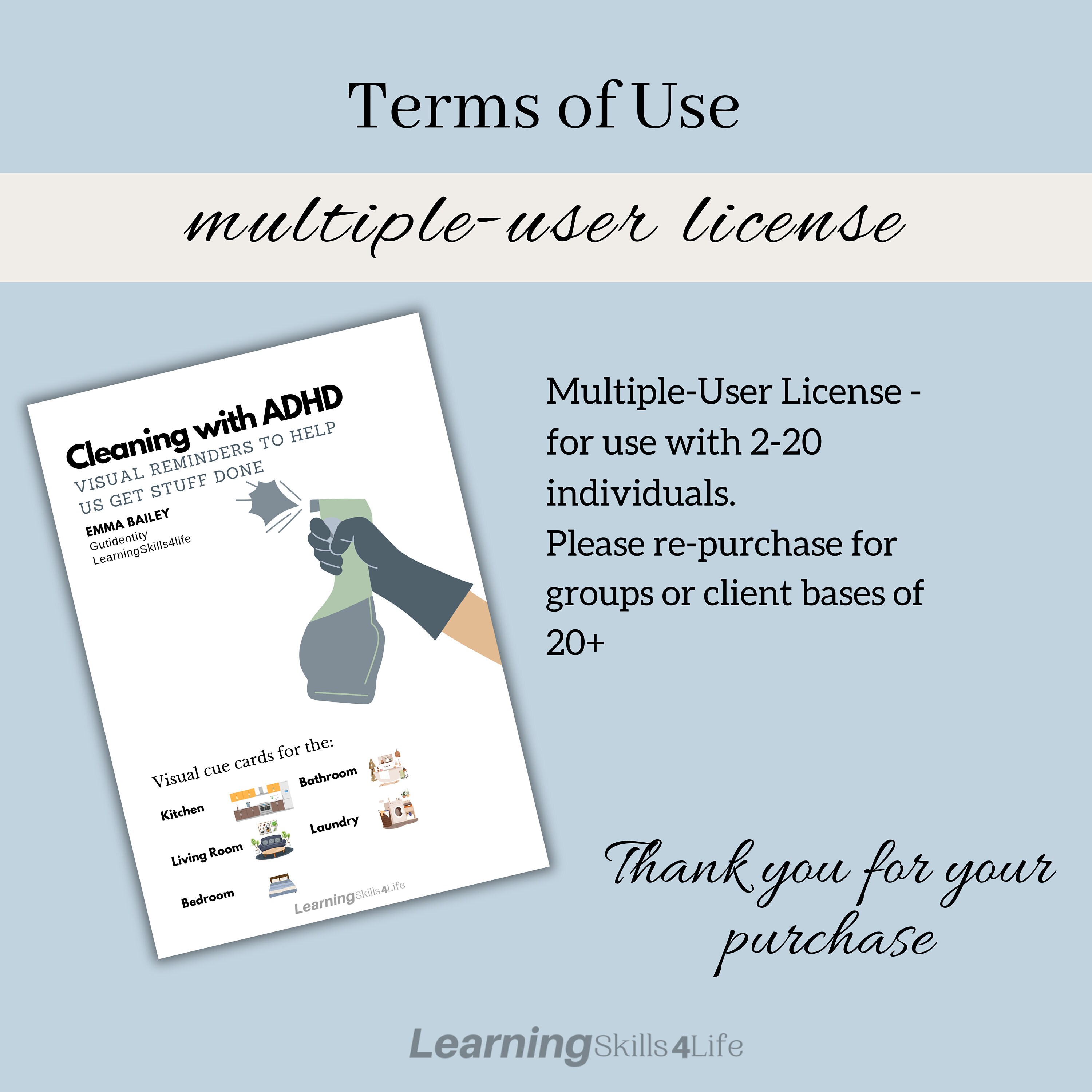 ADHD Visual Cue Cards - Cleaning With ADHD -multiple-user License- 189 ...