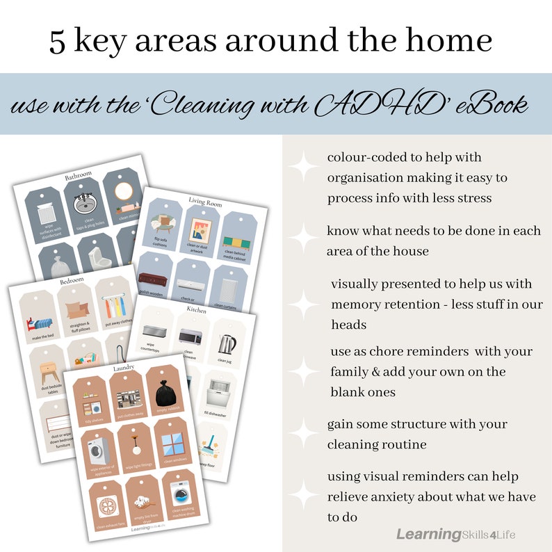 ADHD Visual Cue Cards - Cleaning With ADHD -multiple-user License- 189 ...