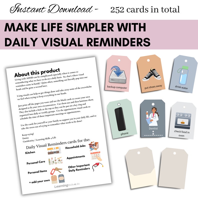 ADHD Visual Reminder Cards -living With Adhd-multiple-use License- 252 ...