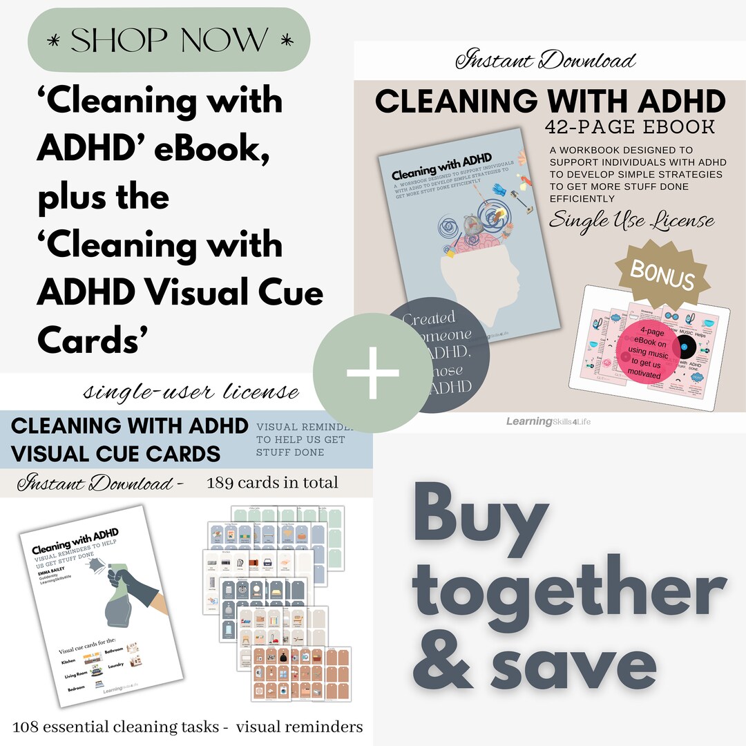 ADHD Visual Cue Cards and Cleaning With ADHD Ebook and Planners - Buy ...