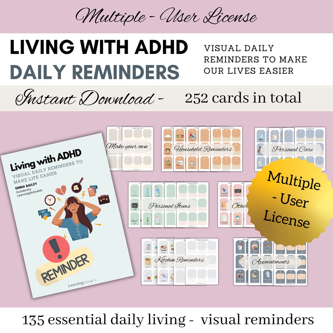 ADHD Visual Reminder Cards -living With Adhd-multiple-use License- 252 ...