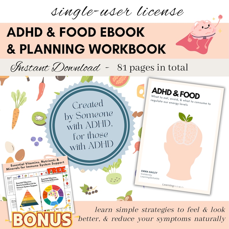 ADHD and Food -single-use License- 81-page Ebook + Adhd Workbook–adhd ...