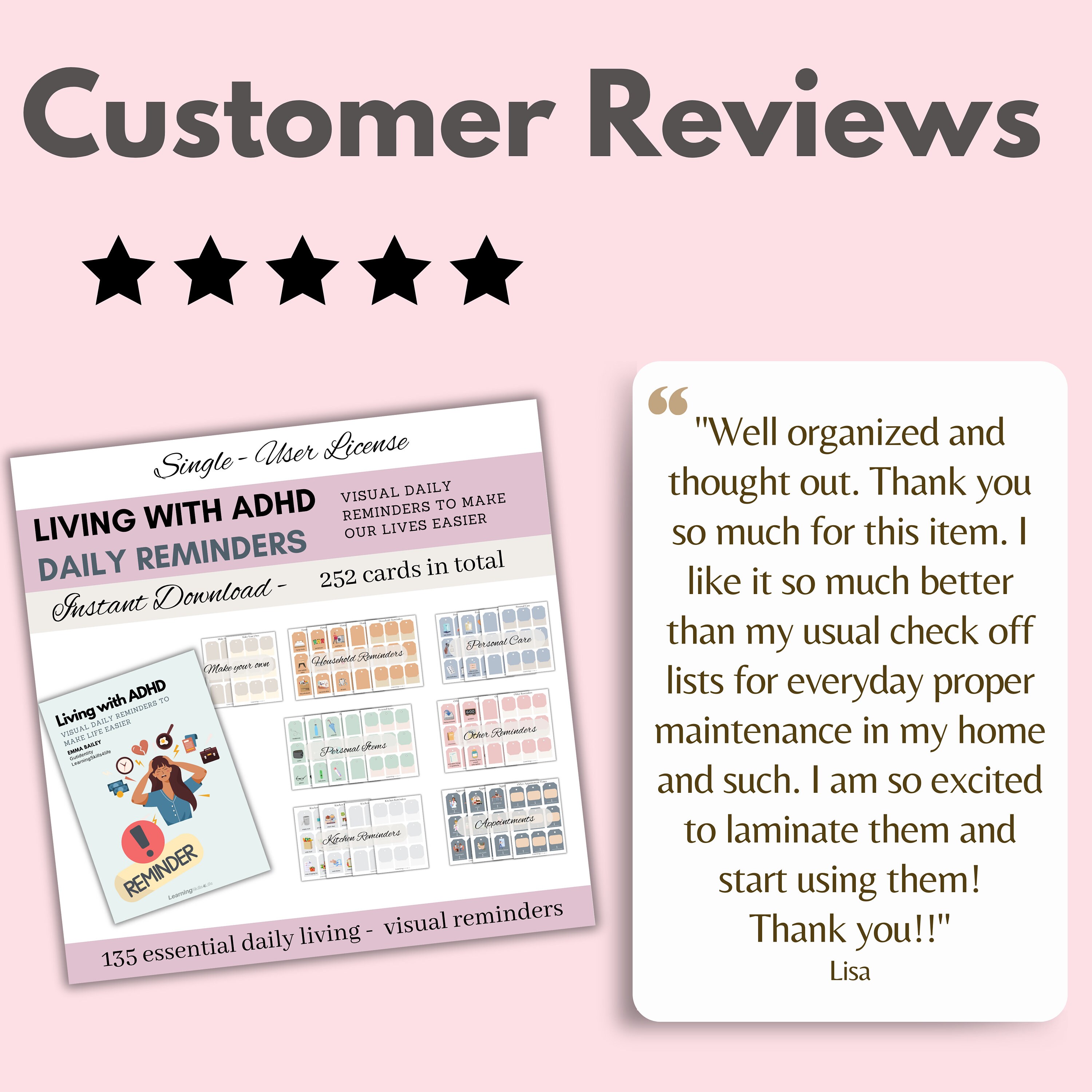 ADHD Visual Reminder Cards Living With ADHD single-use License 252 ...