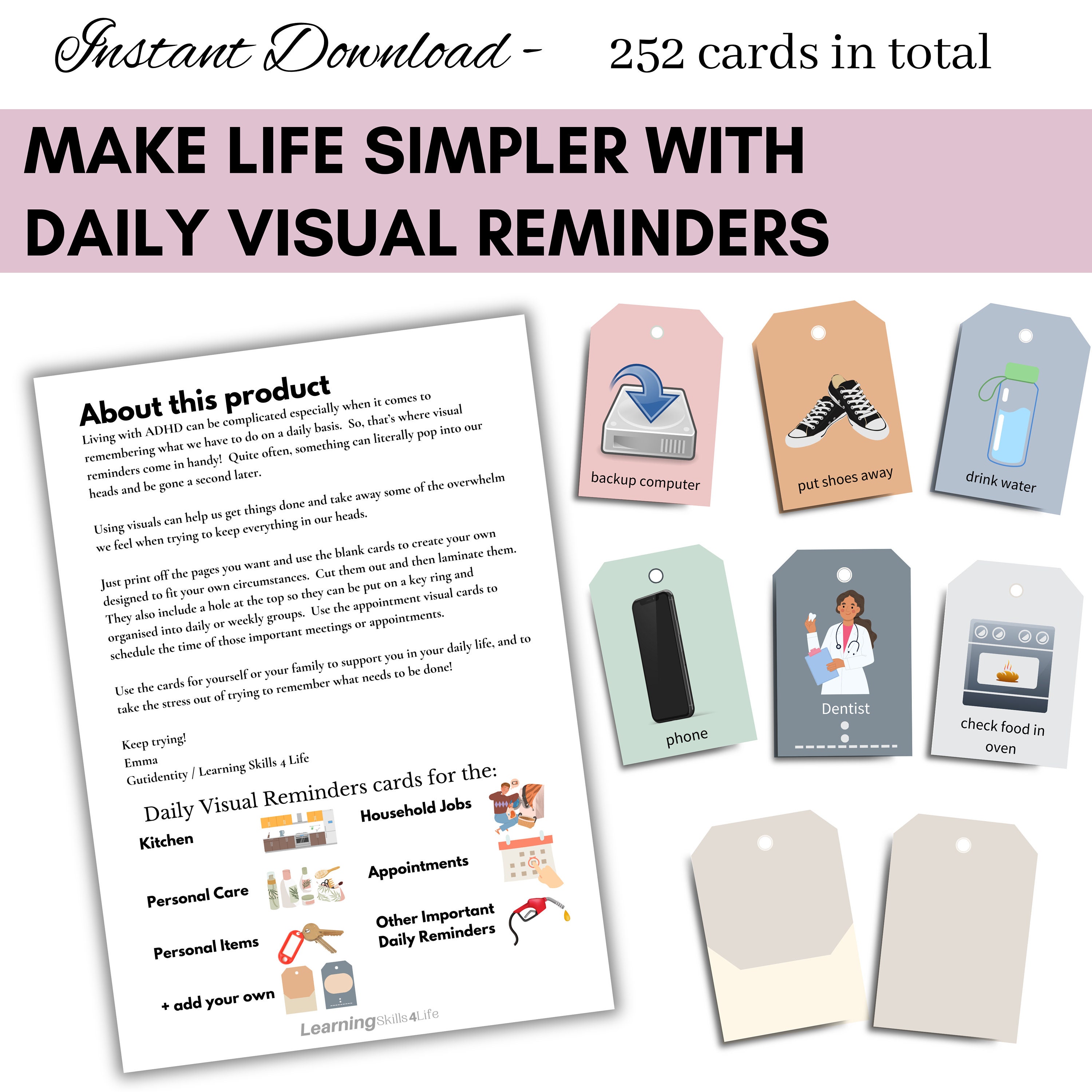 ADHD Visual Reminder Cards – Printable Daily Living, Teens & Adults ...
