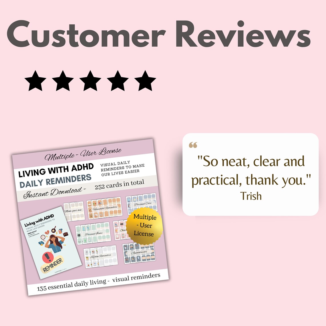 ADHD Visual Reminder Cards -living With Adhd-multiple-use License- 252 ...