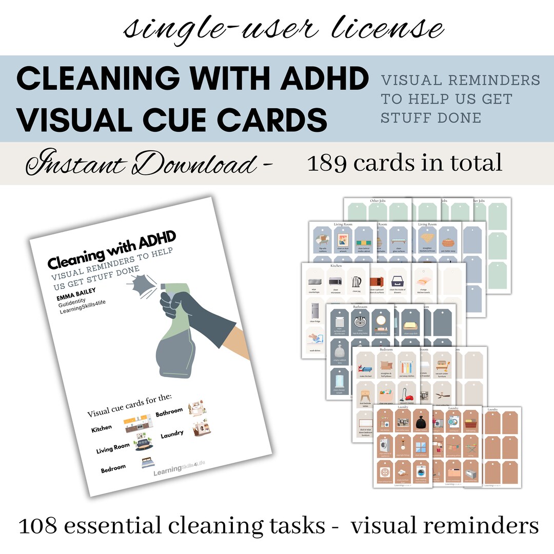 ADHD Visual Cue Cards Cleaning With ADHD single-use License 189 Cards ...