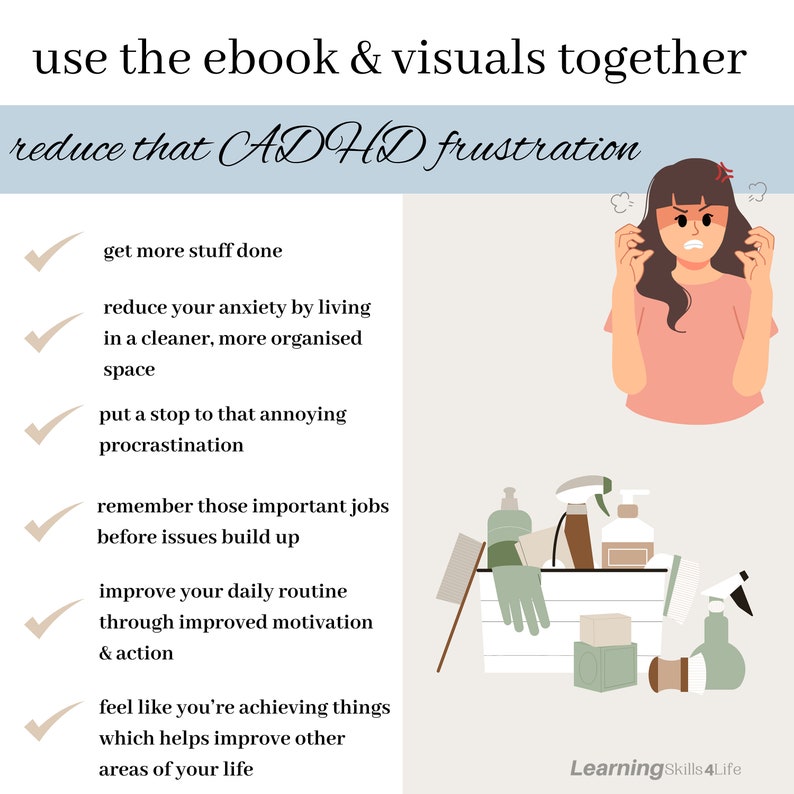 ADHD Visual Cue Cards - Cleaning With ADHD -single-use License- 189 ...