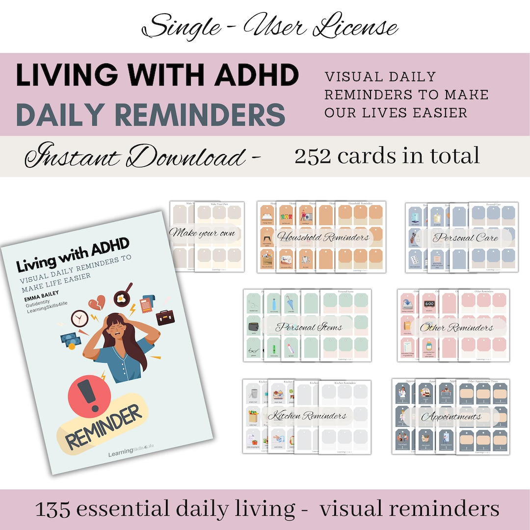 ADHD Visual Reminder Cards - Living With ADHD -single-use License- 252 Cards –printable ...