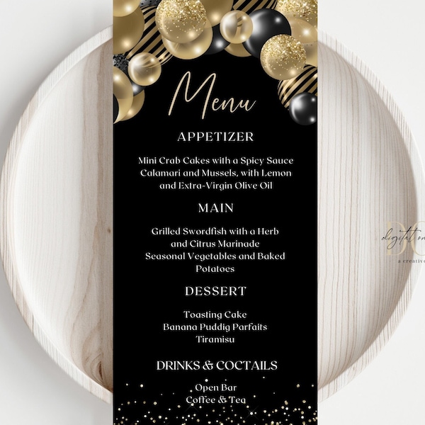 Gold Party Menu Template, 50th Wedding Anniversary Menu, Anniversary ...