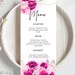 Hot Pink Floral Menu Card Template, Pink Birthday Menu, Hot Pink Floral ...