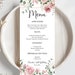 Elegant Birthday Menu Card Template, Pink Flowers & Pearls, Printable ...