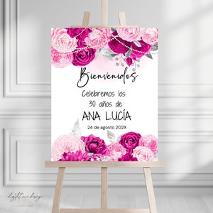 Spanish Birthday Welcome Sign, Poster De Bienvenidos, Hot Pink Floral ...