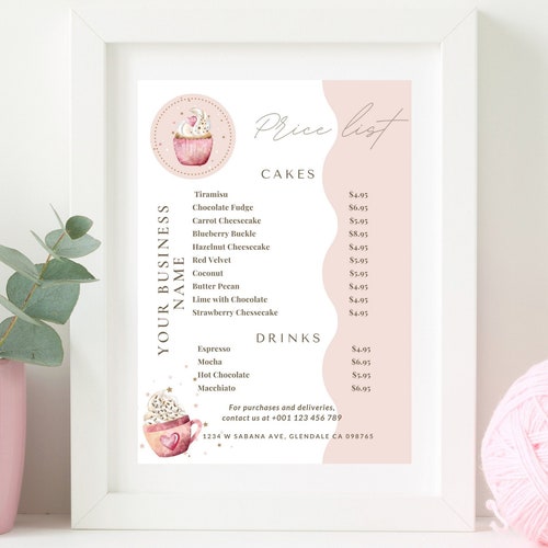 Bakery Price List Editable Menu Template Business Pricing - Etsy