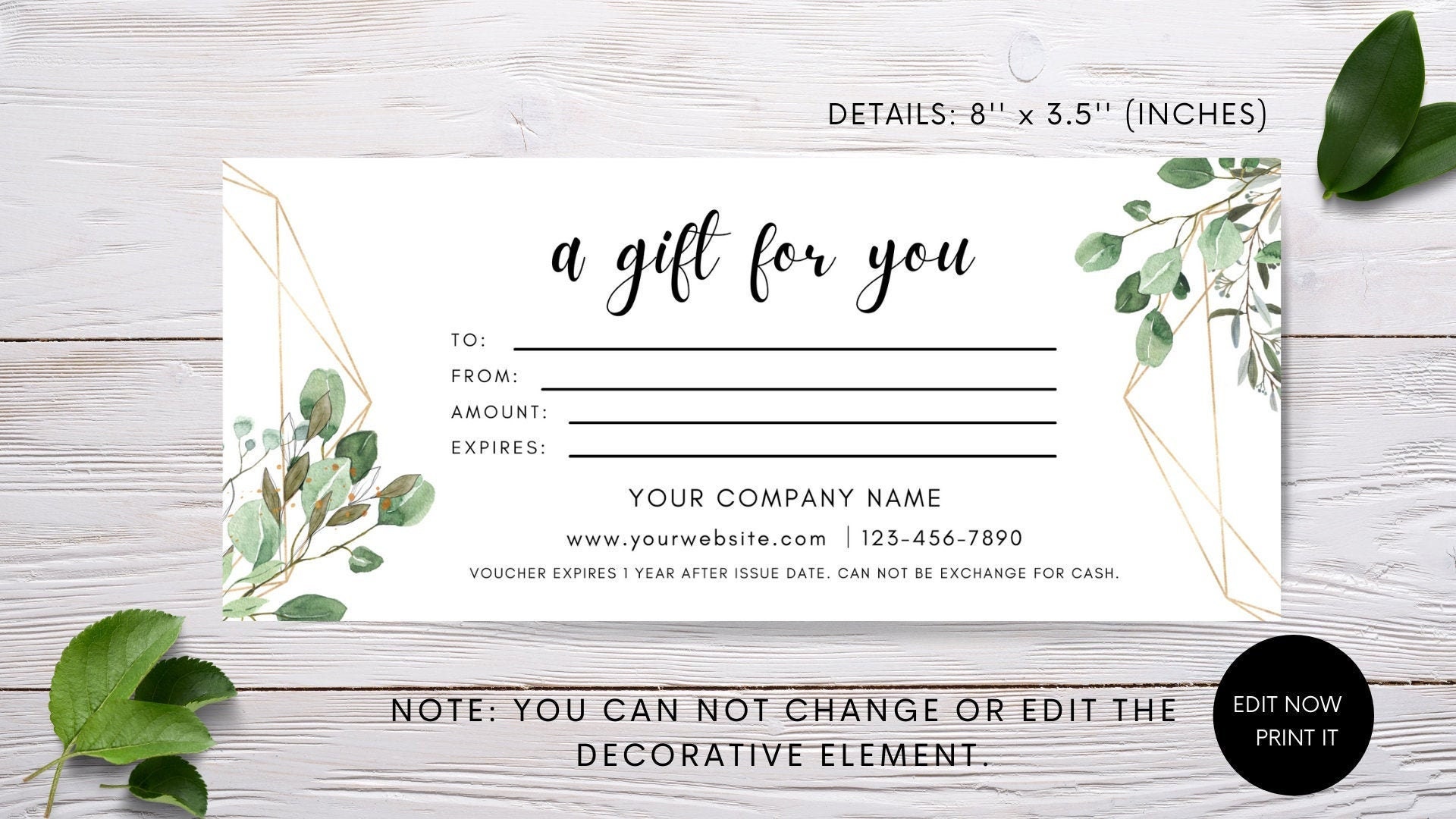 Editable Greenery Gift Certificate Template, Printable Gift Card ...