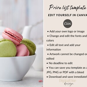 Macarons Price List Template, DIY Bakery Menu, Pastry Dessert Pricing ...
