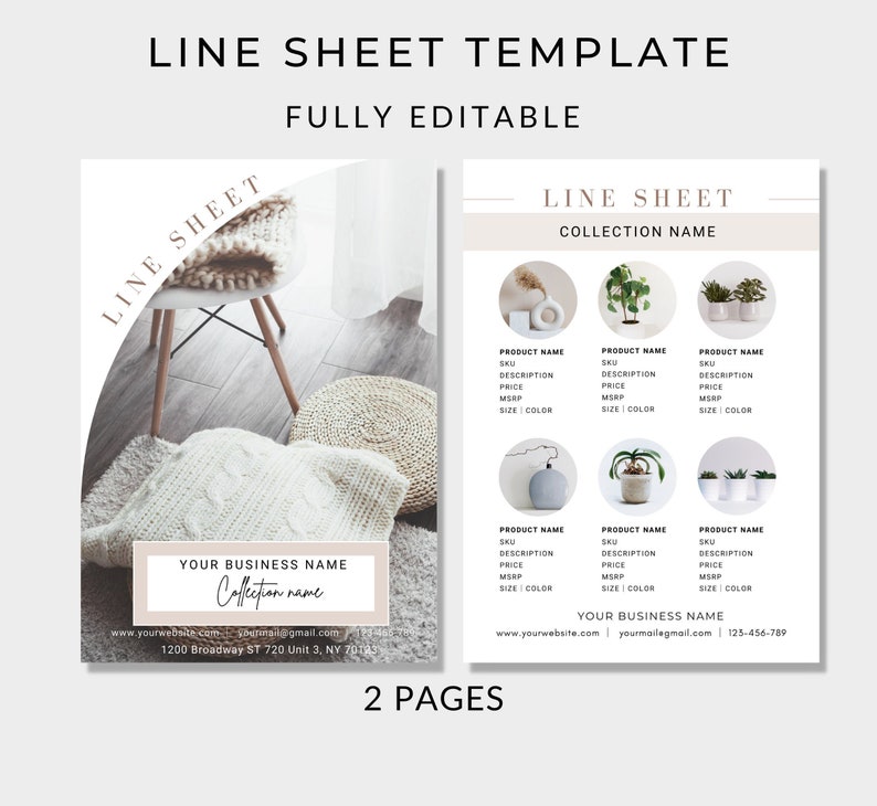 Line Sheet for Wholesale, Product Sales Sheet, Wholesale Template ...