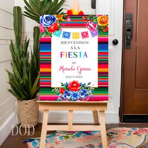 Editable Custom Sign Fiesta Party Sign, Colorful Mexican Floral Fiesta ...