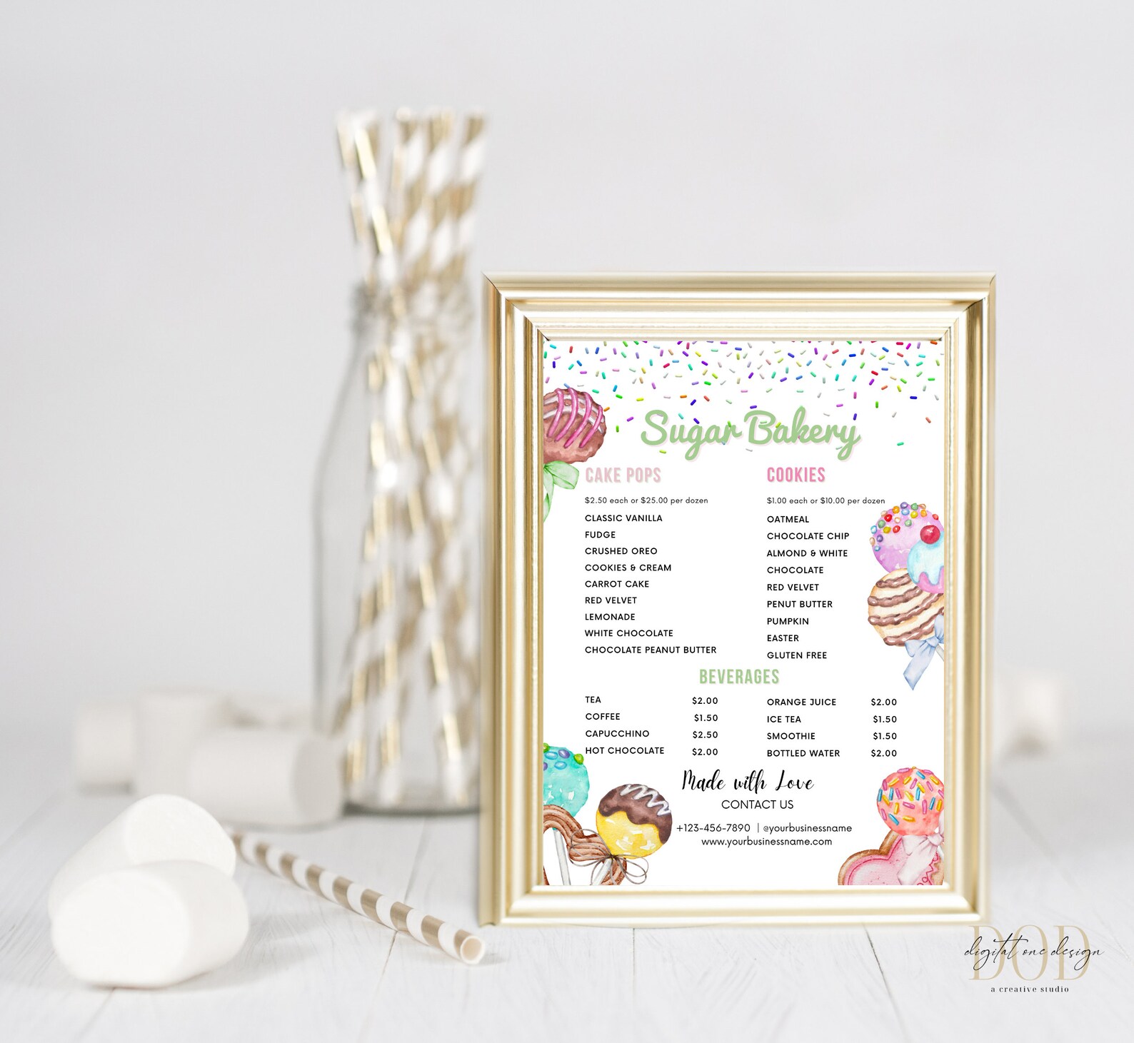 Cake Pop Price List Template, Editable Bakery Price List, Printable ...