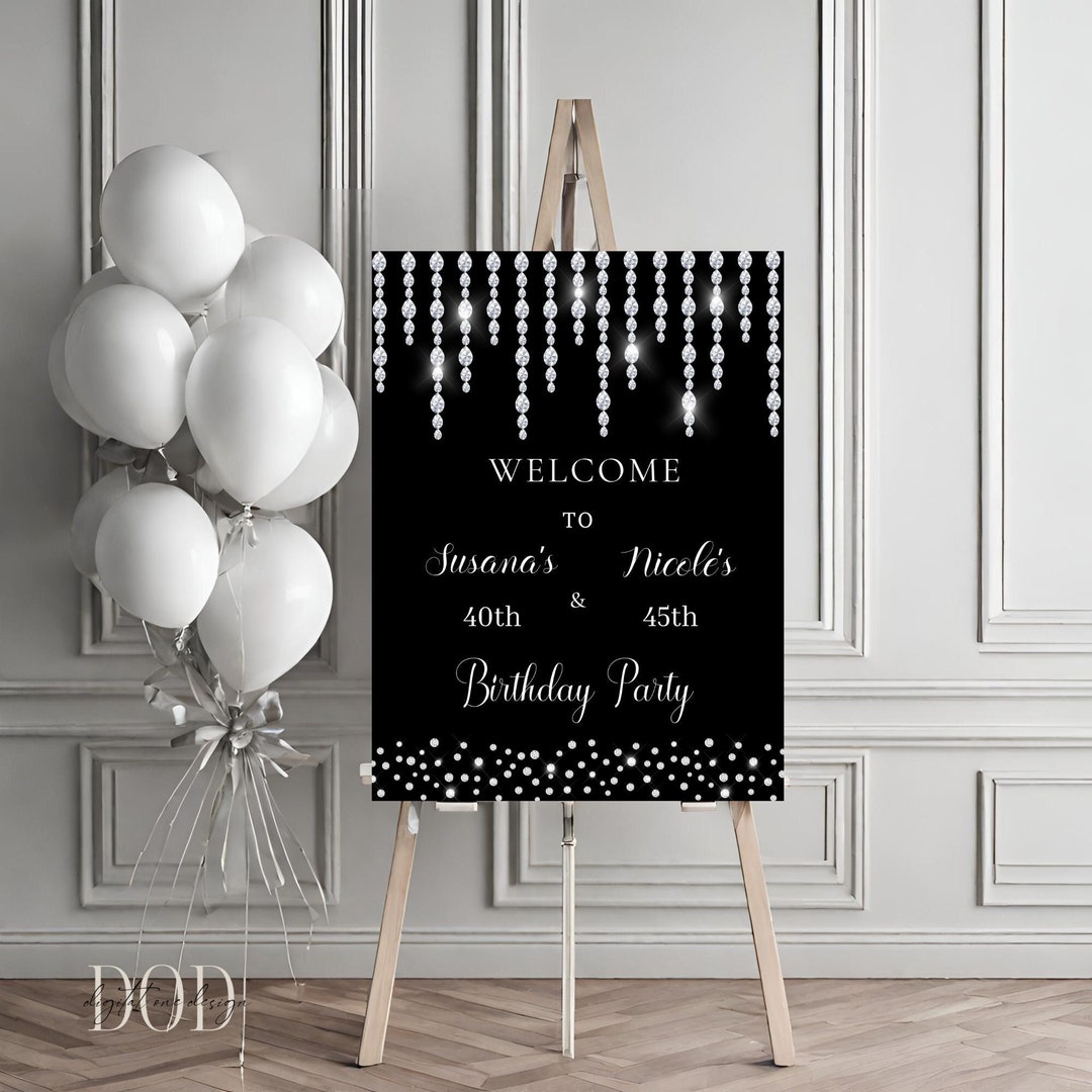 Chic Double Birthday Welcome Sign, Diamond Theme Party Decor, Joint ...