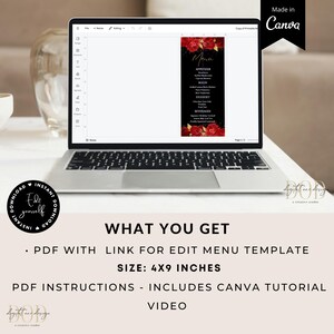 Editable Red Gold Menu Card Template, Red and Gold Floral Menu Card ...