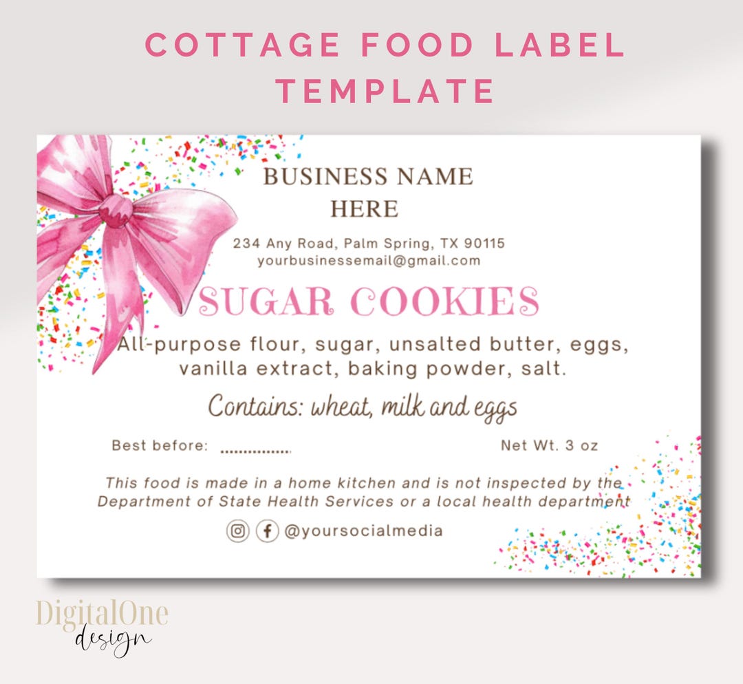 Editable Home Bakery Food Label Template, Sugar Cookies Ingredients ...