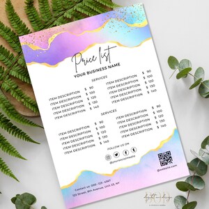 Rainbow Price List Template, Small Business Price List, Editable Price ...