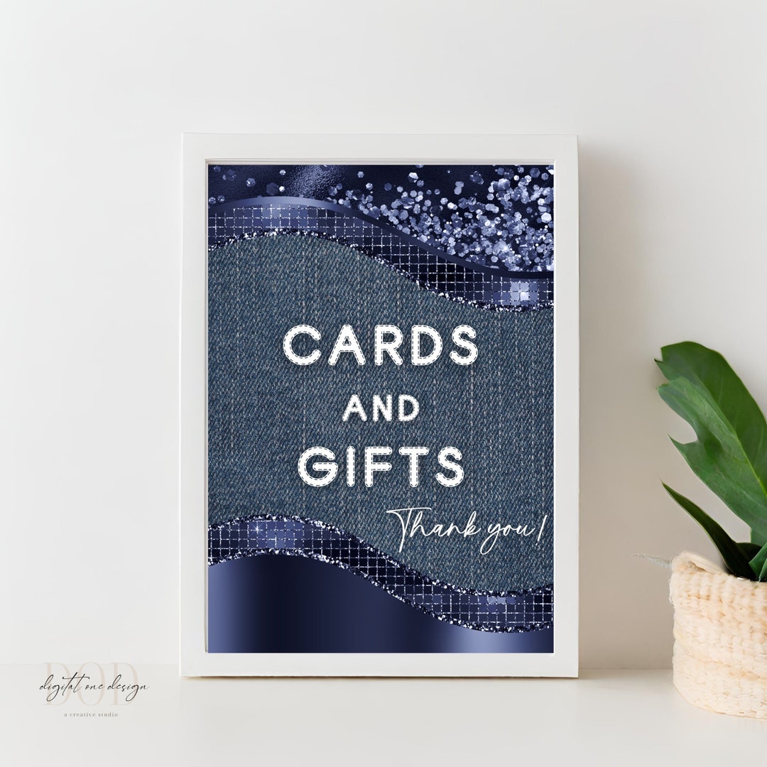 Denim Cards and Gifts Printable Sign, 8x10 Sign, Glitter Navy Denim ...