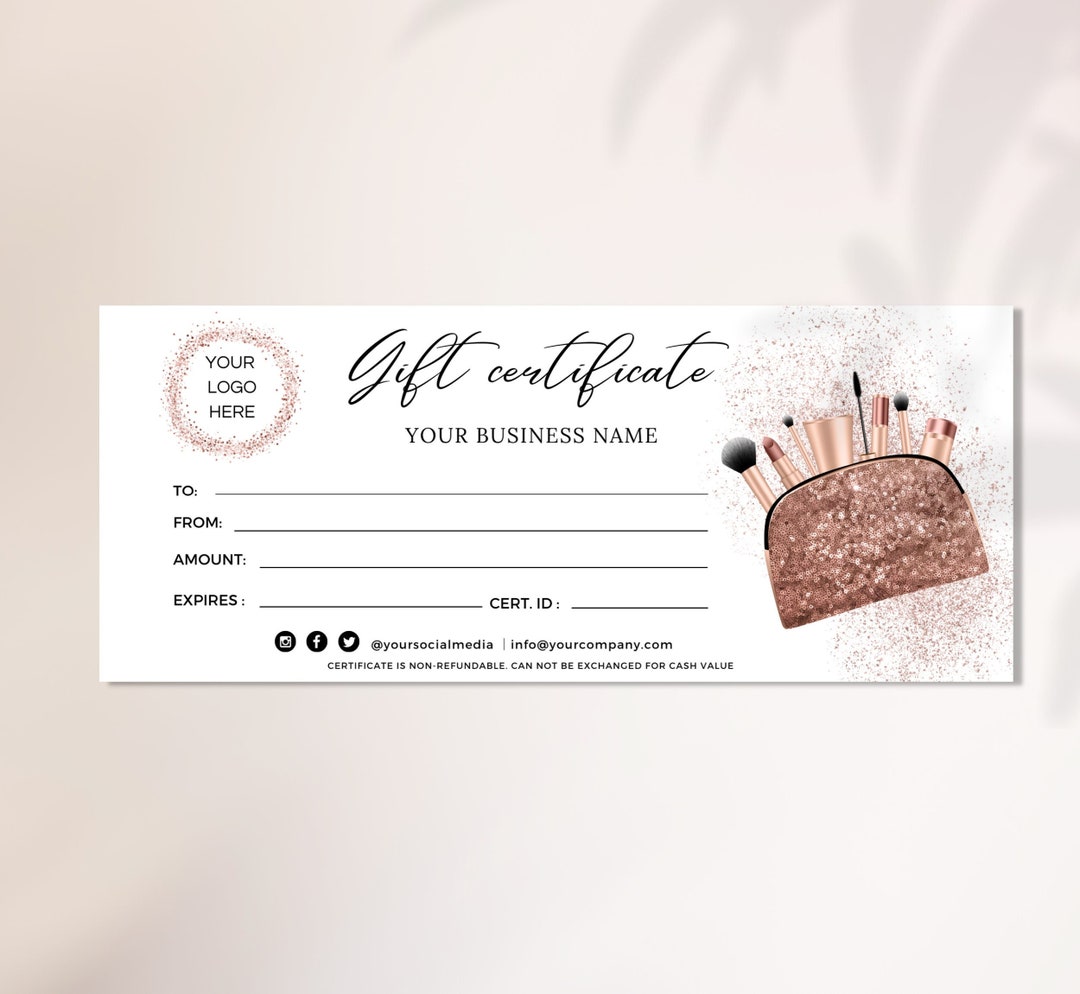 Beauty Makeup Gift Certificate Template, Printable and Editable Gift ...
