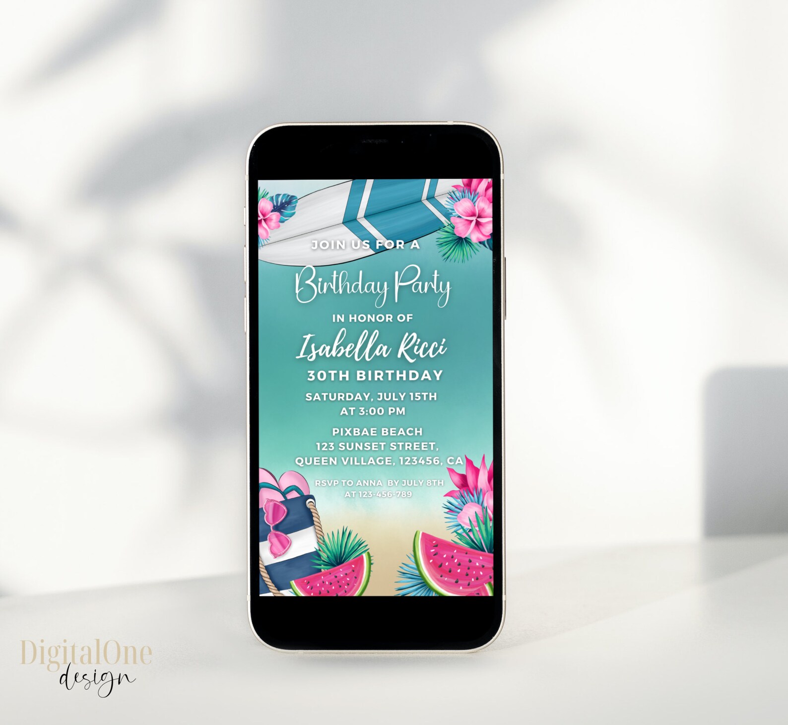 Electronic Beach Birthday Party Invitation Summer Beach - Etsy