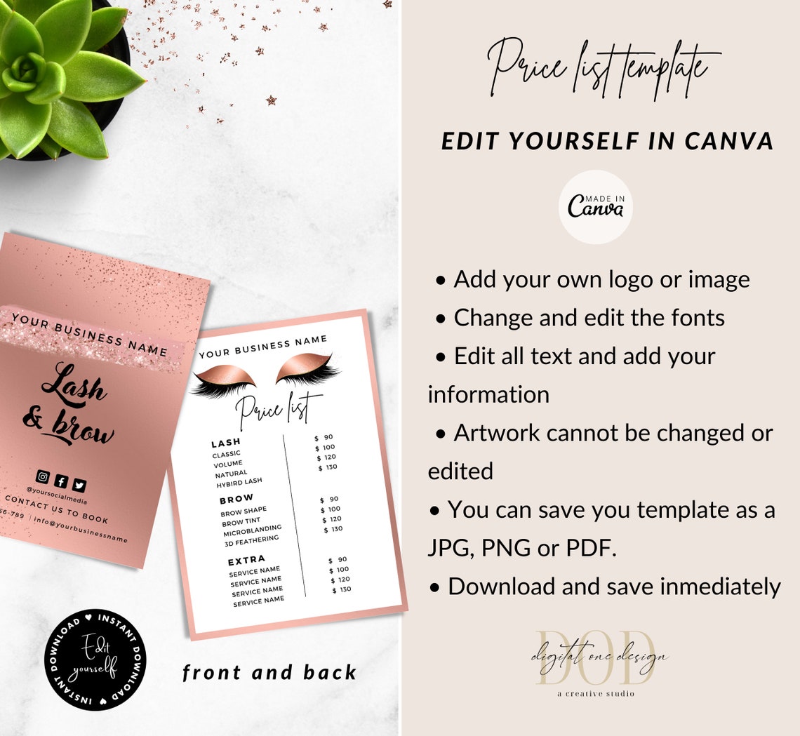 Lash Price List Template Price List Flyer Editable Price | Etsy