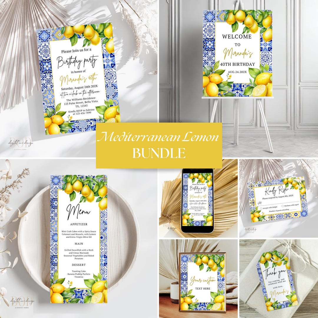 Mediterranean Tile & Lemon Party Bundle, Amalfi Coast Theme Decor ...