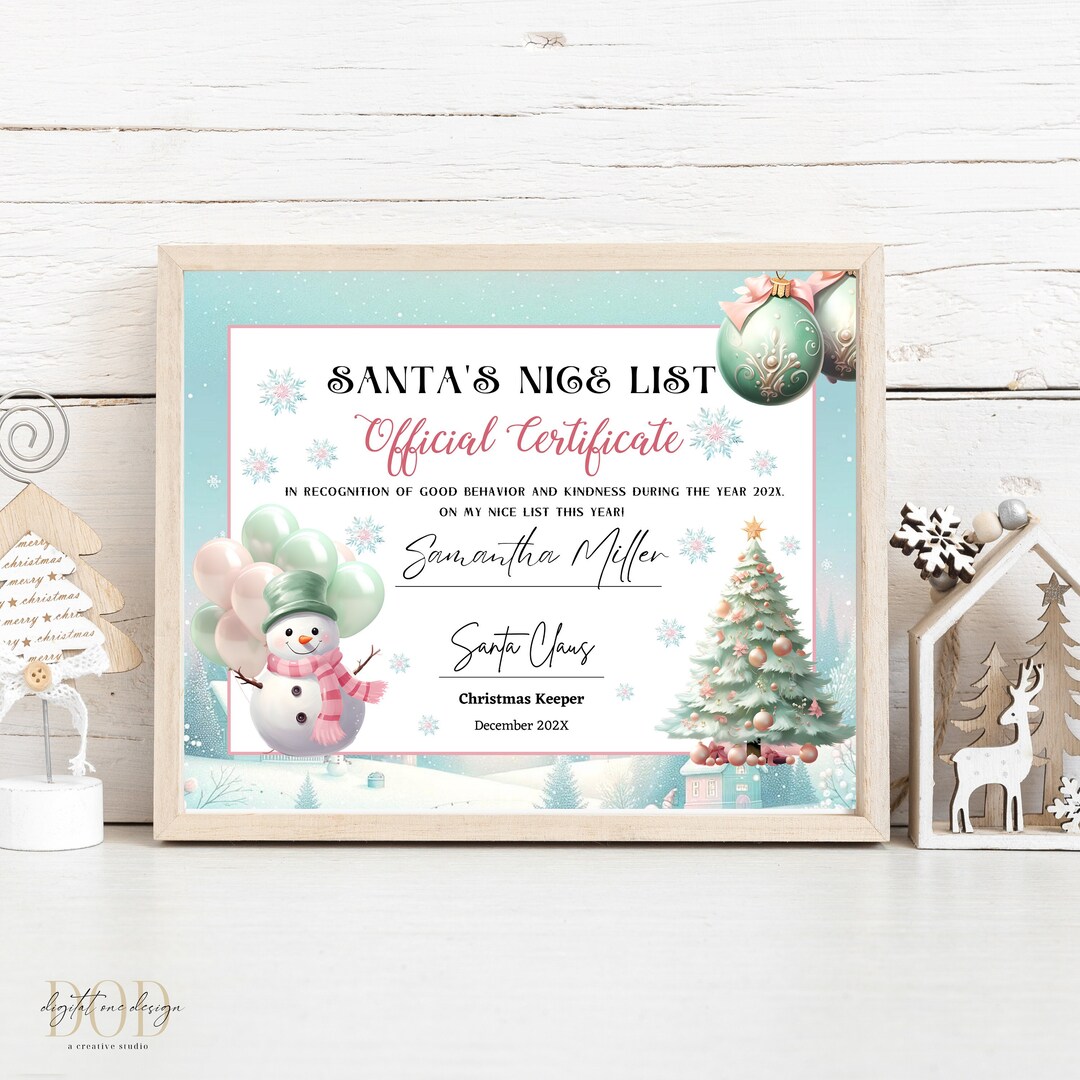 Editable Santa Claus Official Nice List Certificate From Desk Santa ...