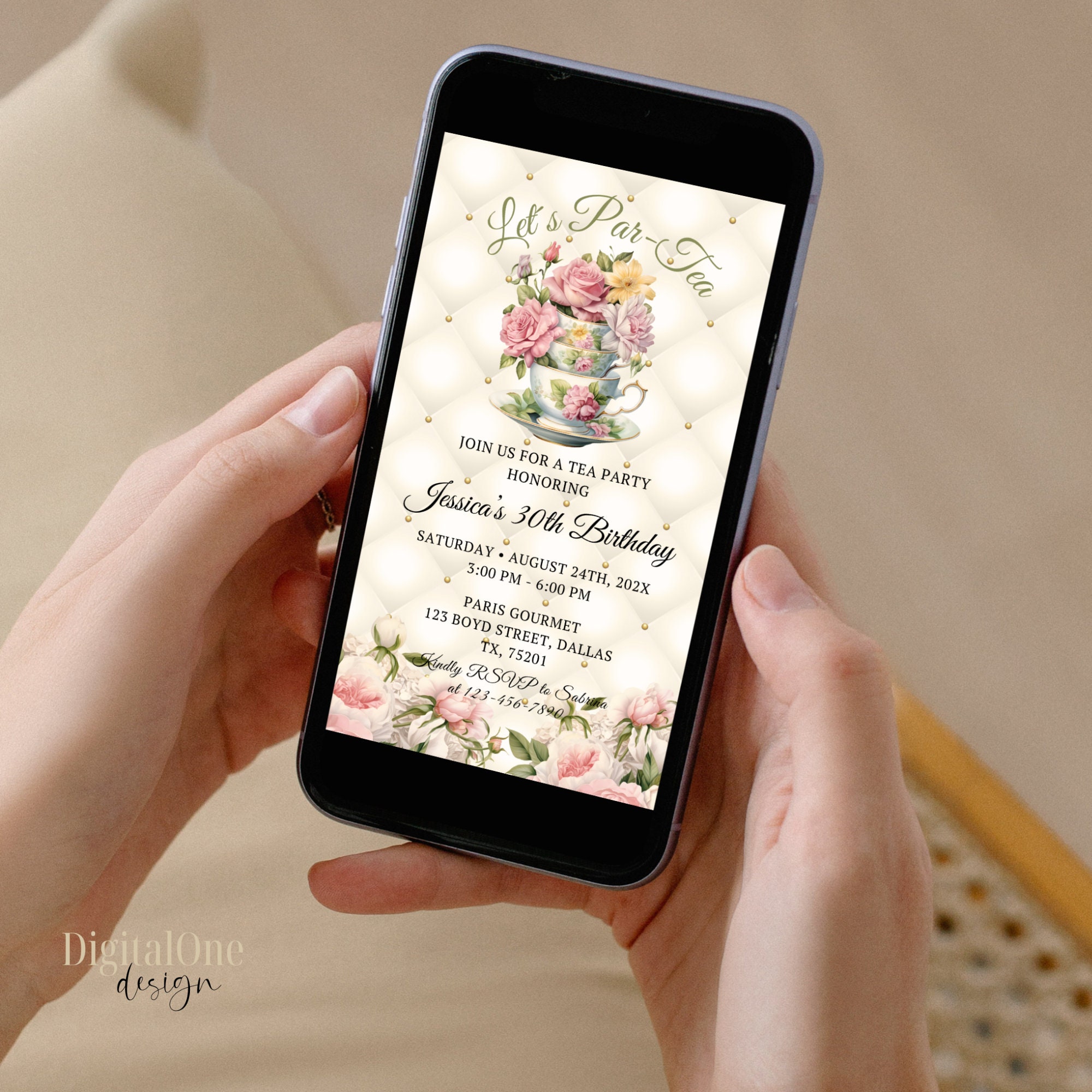 Charming Birthday Par-tea Invitation, Elegant High Tea Party Invite ...