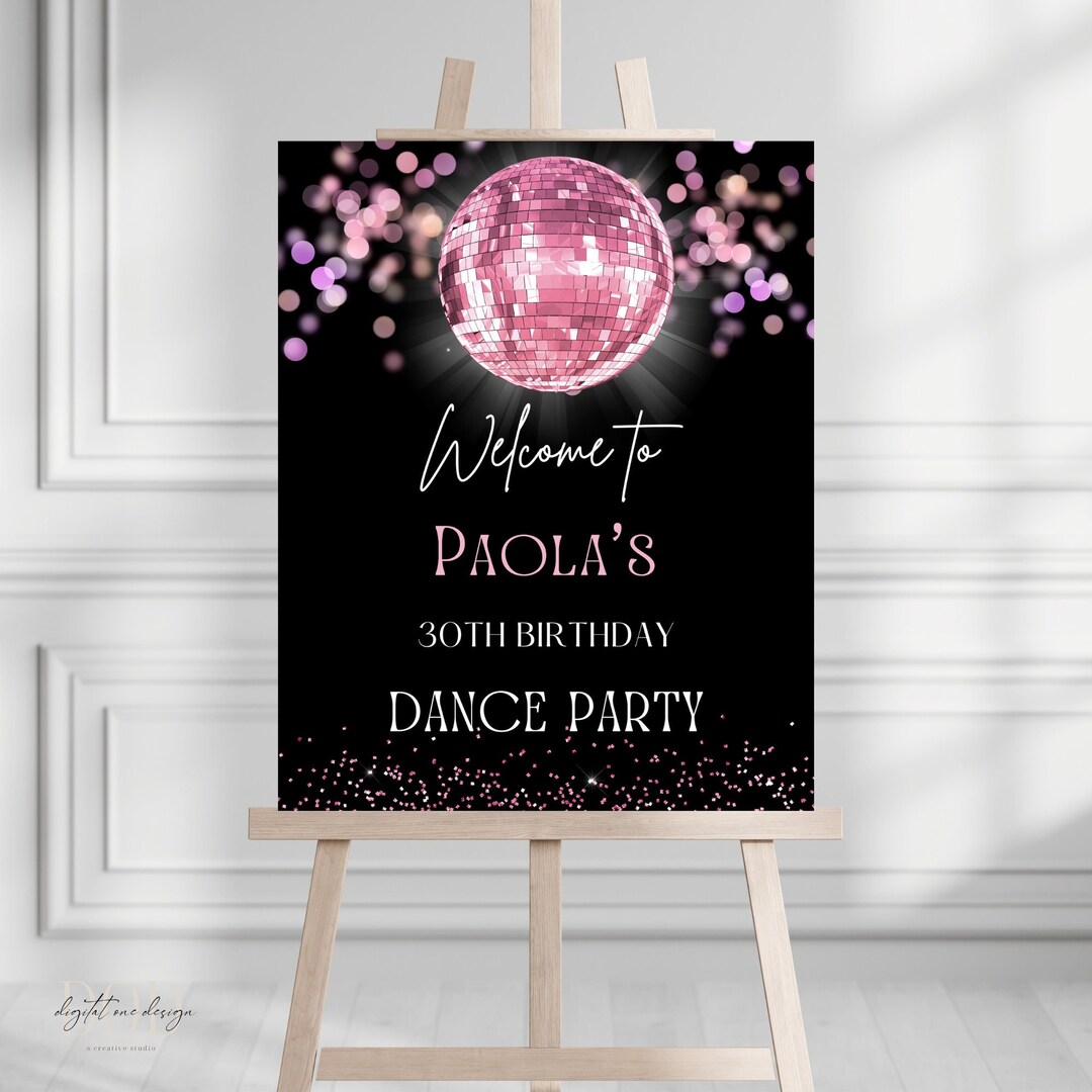 Disco Ball Welcome Sign, Custom Birthday Party Entrance Sign, Pink ...