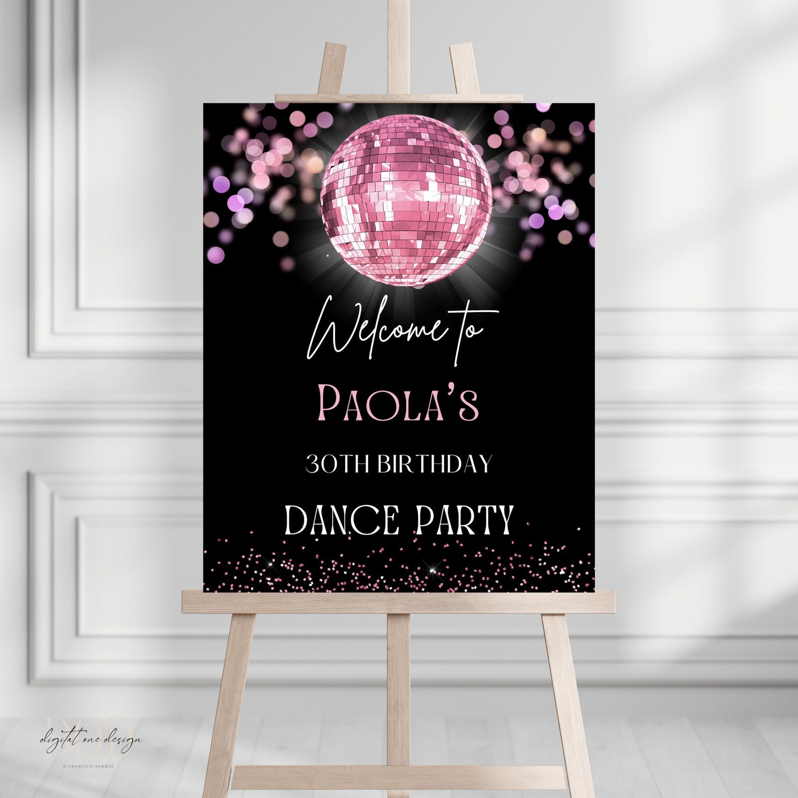 Disco Ball Welcome Sign, Custom Birthday Party Entrance Sign, Pink ...